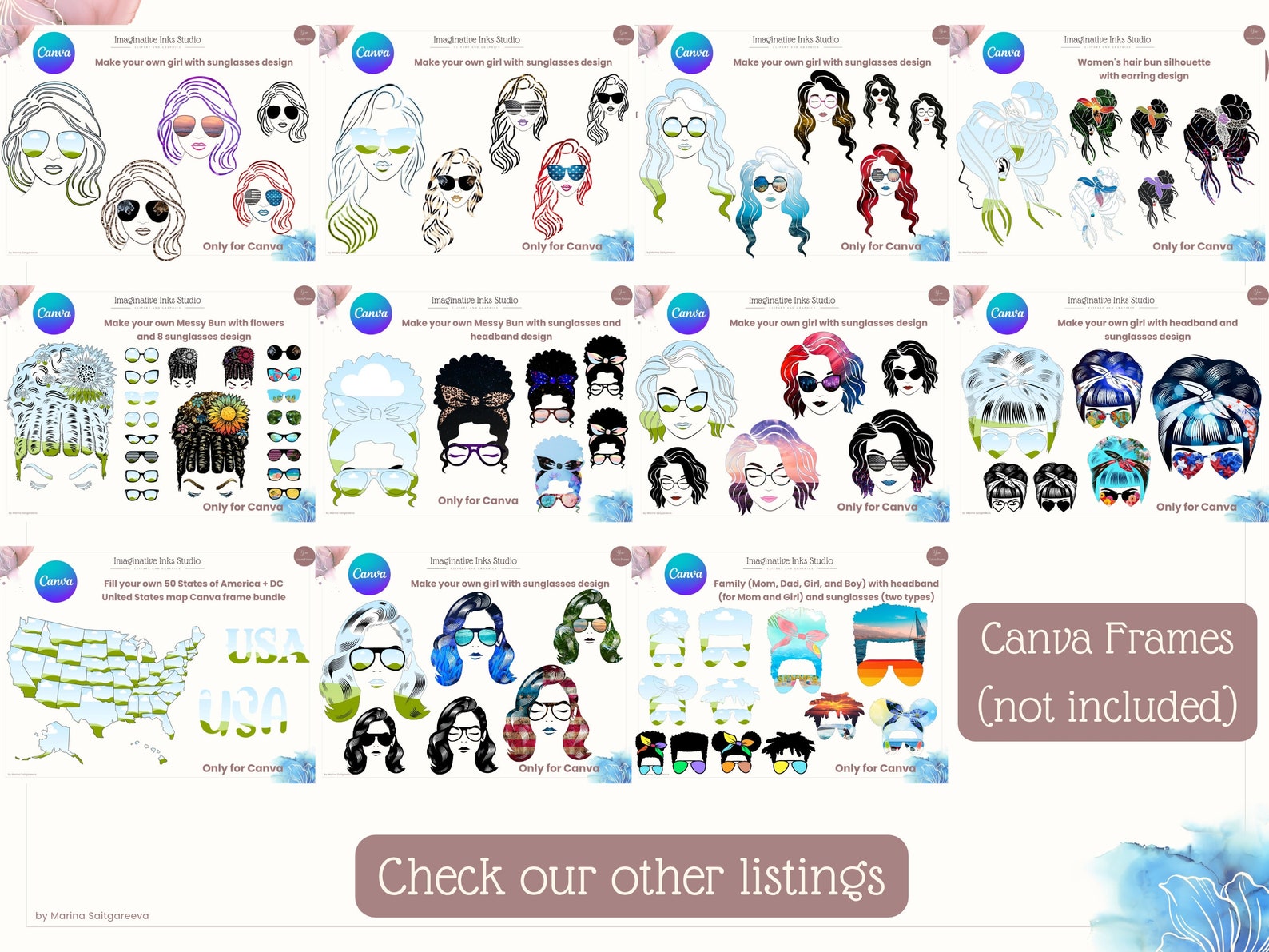 Messy Bun Frame Make Your Own Girl Design Canva Frame Bundle Drag and ...