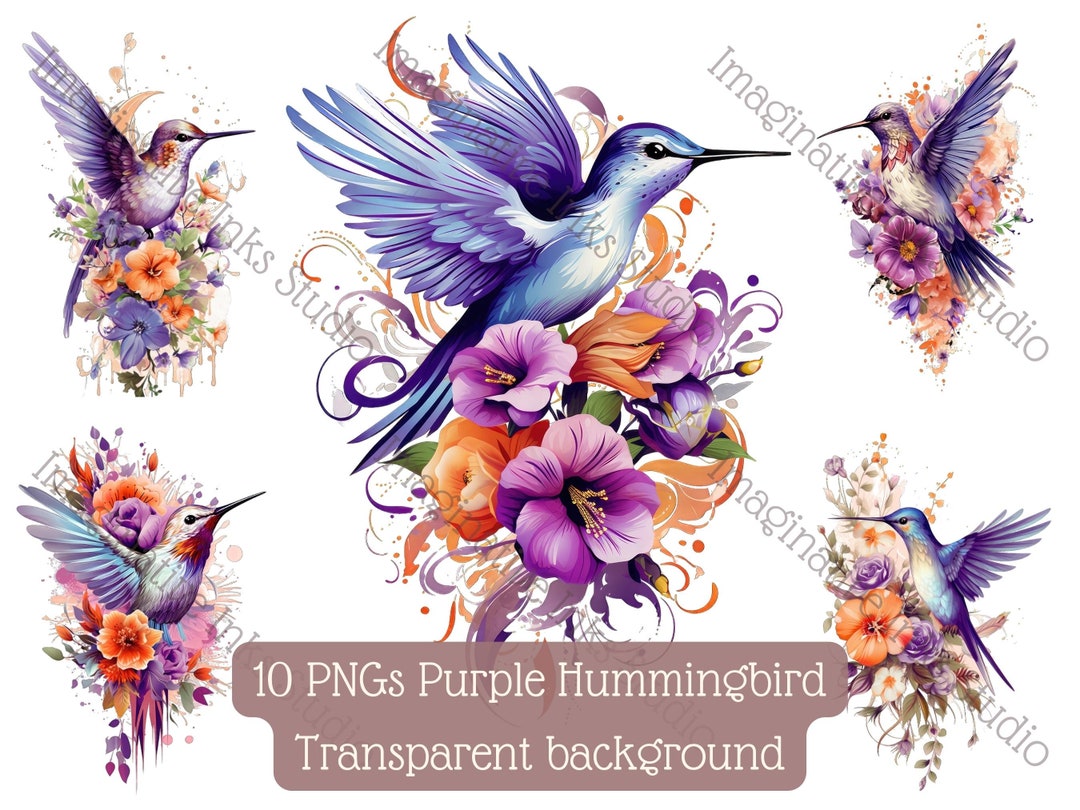 Hummingbird Clipart PNG Purple Hummingbird Boho Flower Bird Wall Art ...