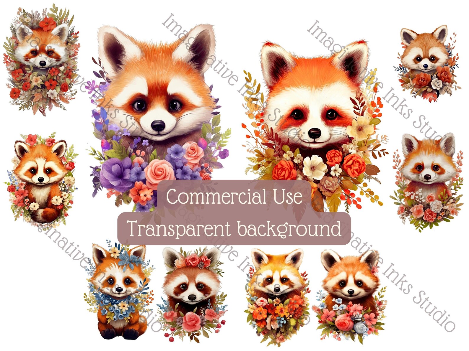 Baby Red Panda Clipart PNG Panda Boho Flower Panda Floral Panda Nursery ...