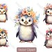 Baby Penguin Clipart PNG Penguin Boho Flower Bird Wall Art Cute Penguin ...