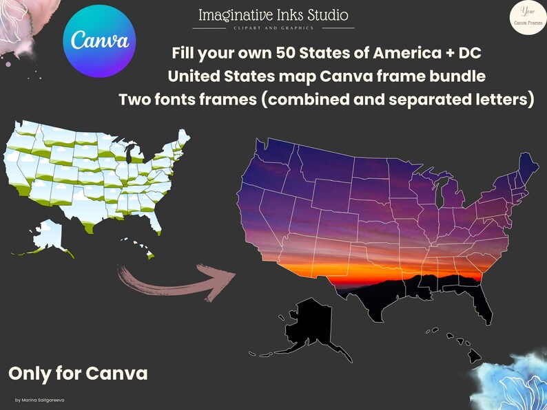Usa States Map United States Map Canva Frame USA Individual State ...