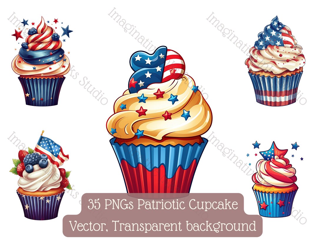 Patriotic Cupcake Clipart PNG Transparent Background Independence Day ...
