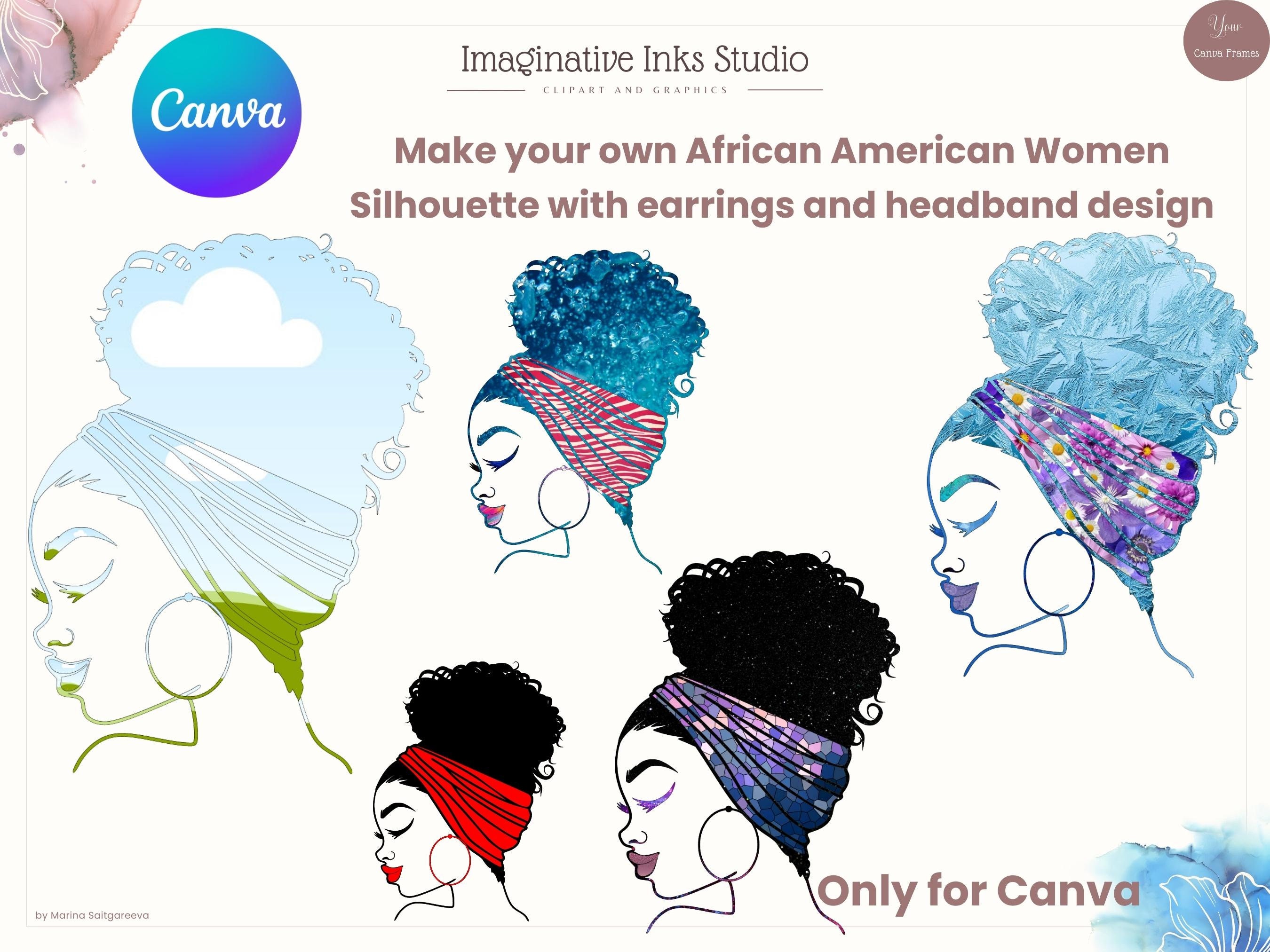 Messy Bun Frame Make Your Own African American Women Canva Frame Bundle ...