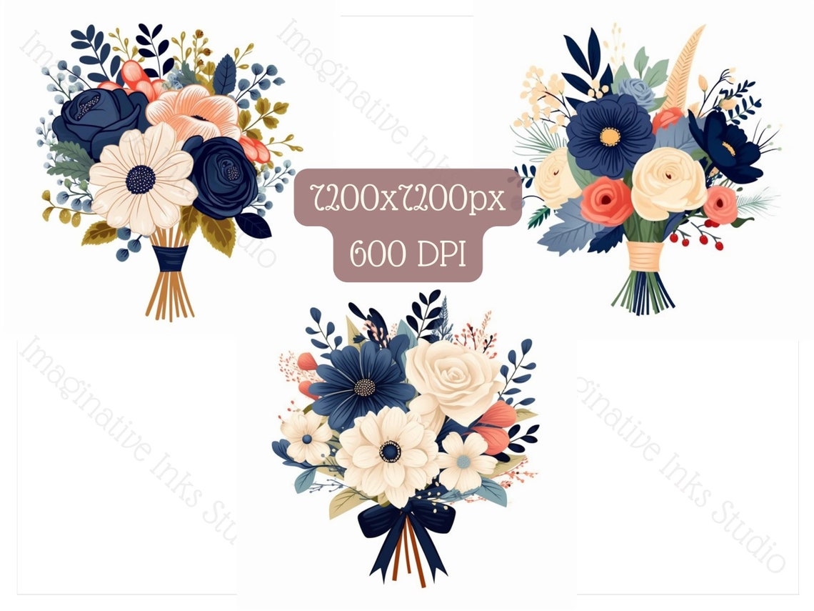 Flower Bouquet Clipart Navy 7 High-quality PNG With Transparent ...