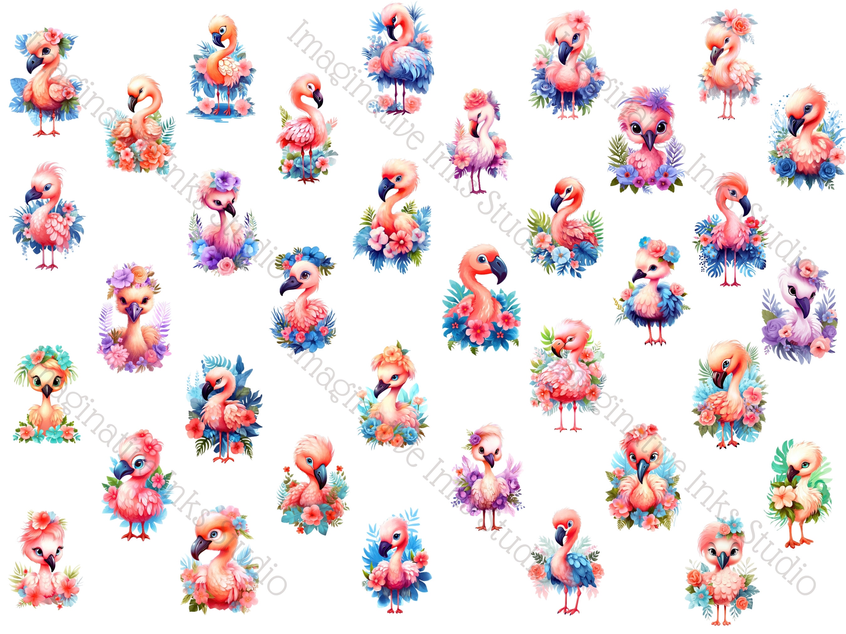 Baby Flamingo Clipart PNG Flamingo Boho Flower Bird Wallart Cute ...