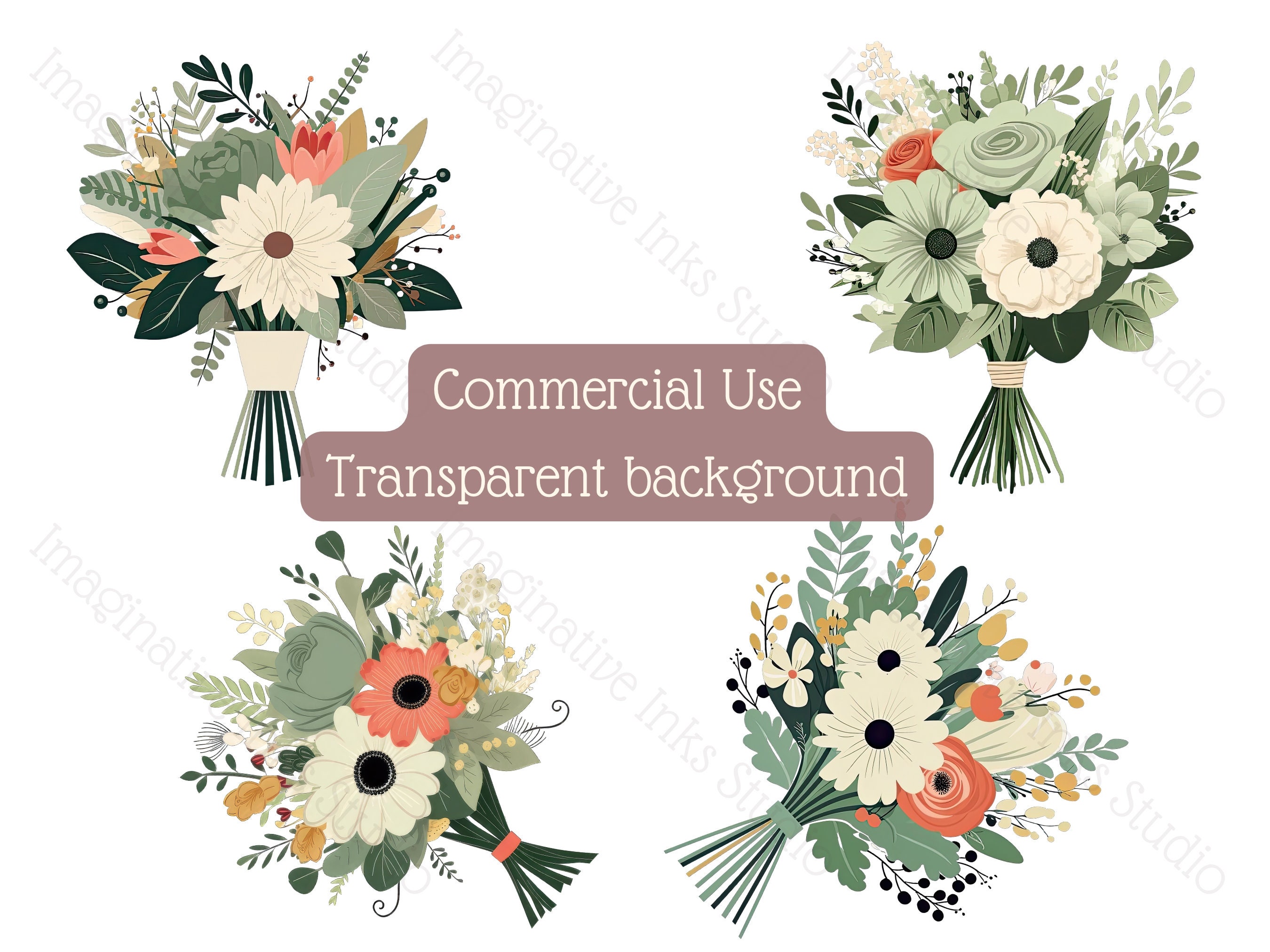 Flower Bouquet Clipart Sage Green 7 High-quality PNG With Transparent ...
