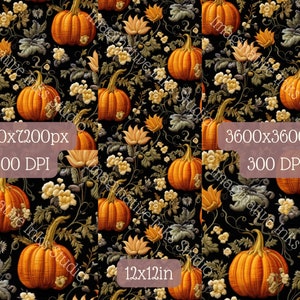 Embroidery Seamless Pattern Pumpkin Flower Embroidery Cottage Core Boho ...