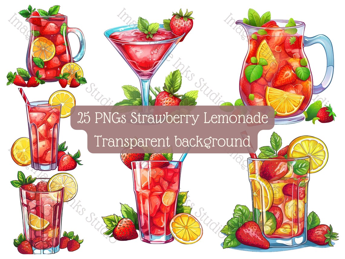Strawberry Lemonade Clipart 25 PNG Transparent Background - Etsy