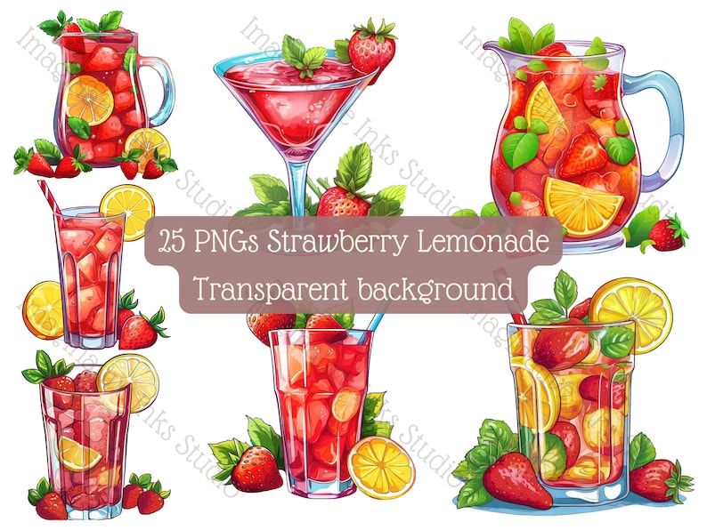 Strawberry Lemonade Clipart 25 PNG Transparent Background Vector Drink ...