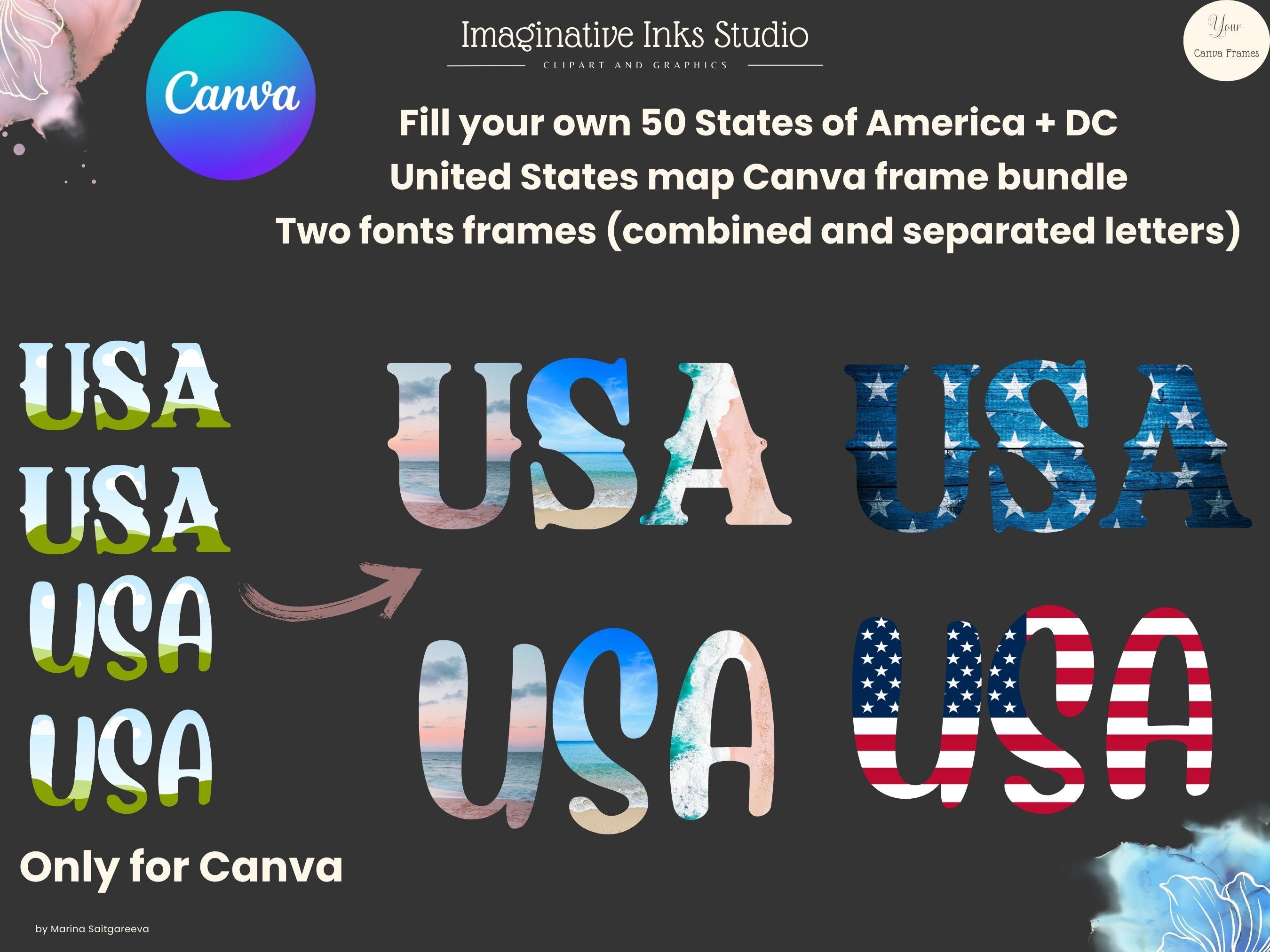 Usa States Map United States Map Canva Frame USA Individual State ...