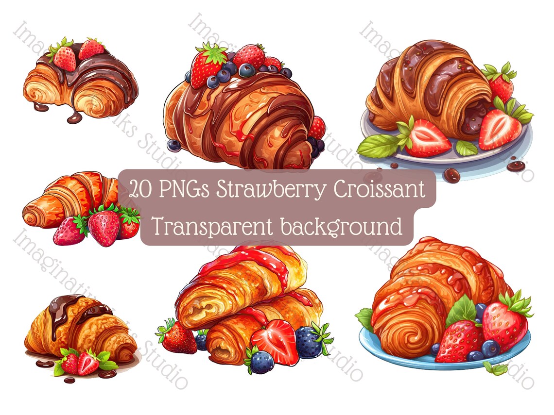 Strawberry Croissant Clipart 20 PNG Transparent Background - Etsy
