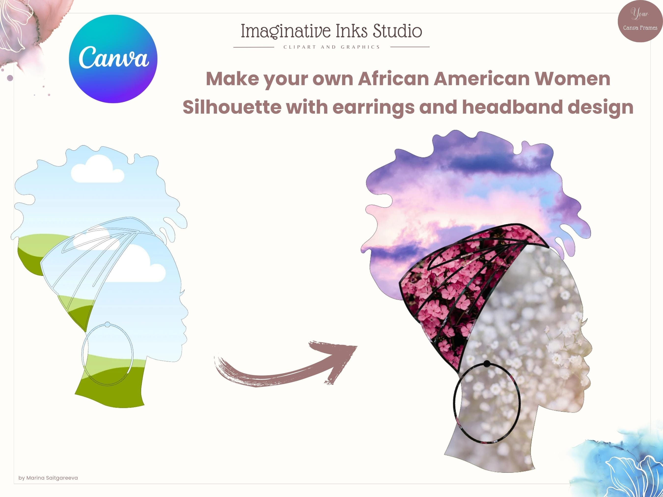 Messy Bun Frame Make Your Own African American Women Canva Frame Bundle ...