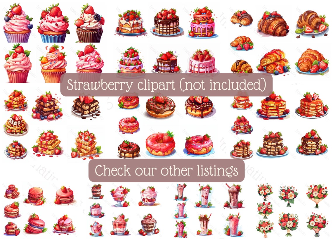 Strawberry Clipart 62 PNG White Background Commercial Use - Etsy