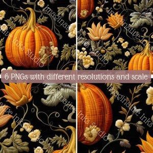 Embroidery Seamless Pattern Pumpkin Flower Embroidery Cottage Core Boho ...