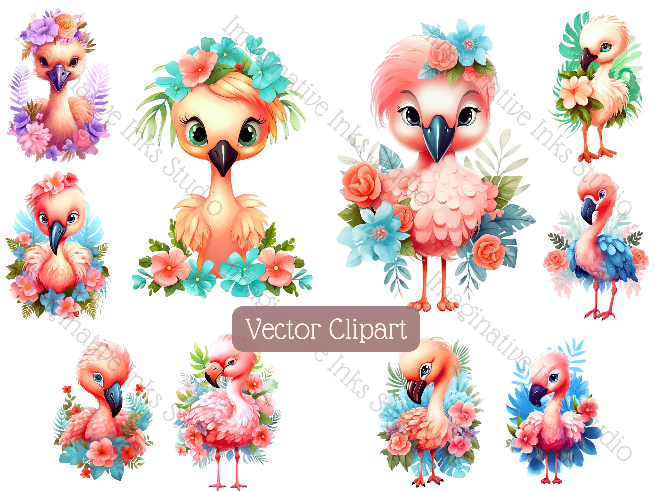 Baby Flamingo Clipart PNG Flamingo Boho Flower Bird Wallart Cute ...