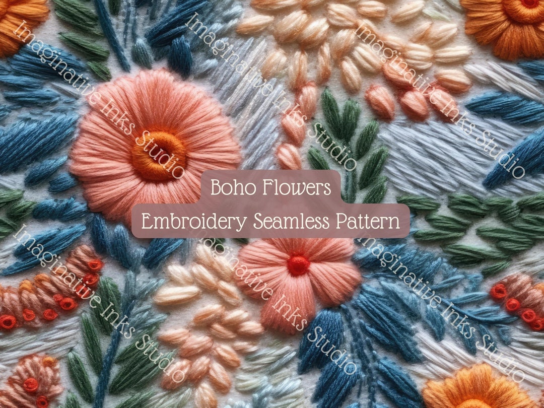 Embroidery Seamless Pattern Boho Flower Embroidery Cottage Core Boho ...
