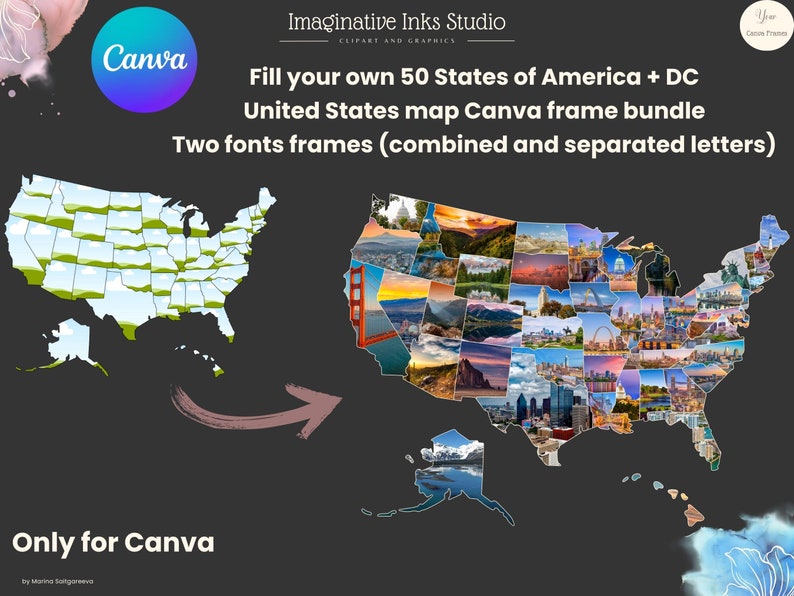 Usa States Map United States Map Canva Frame USA Individual State ...