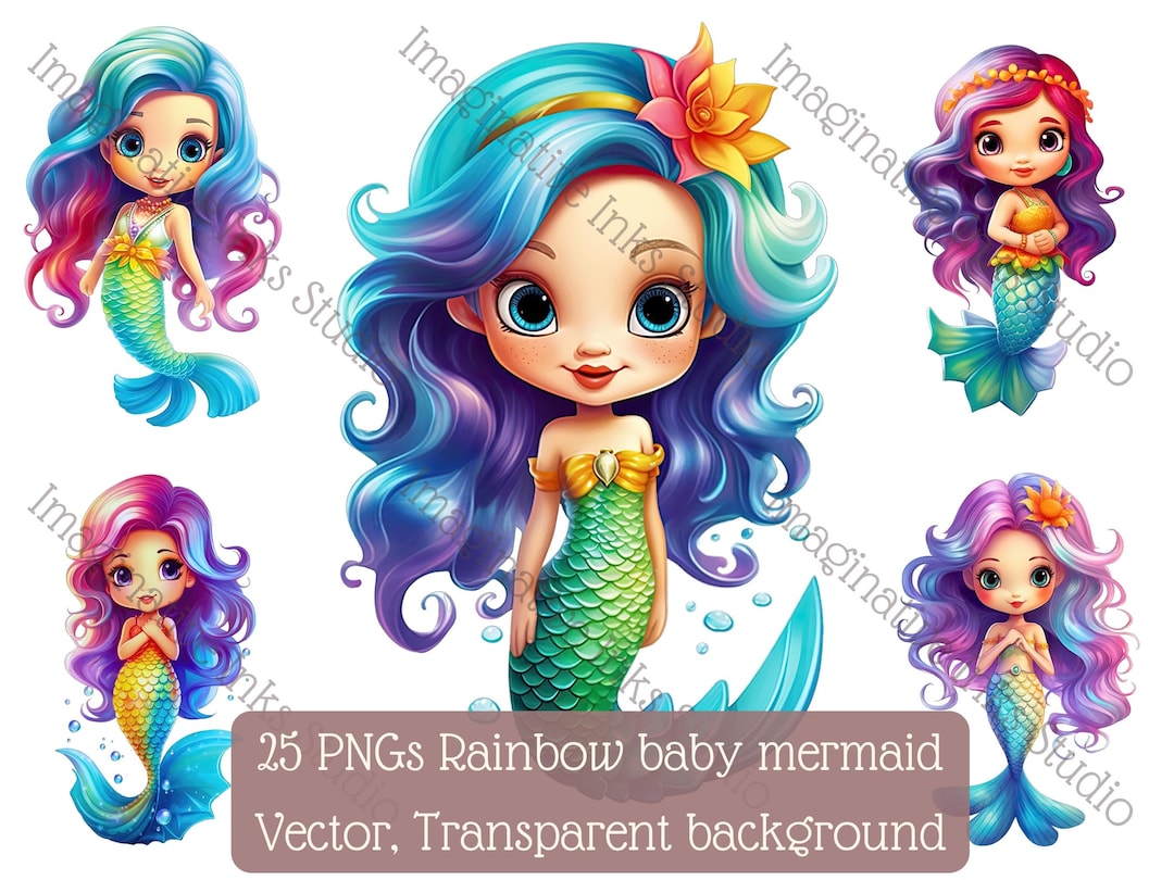 Baby Mermaid Clipart PNG Rainbow Mermaid Digital Fantasy Mermaid ...