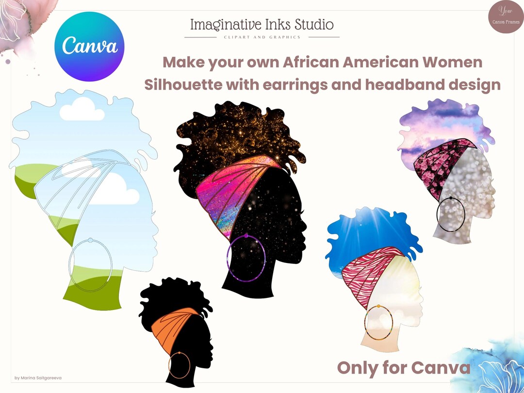 Messy Bun Frame Make Your Own African American Women Canva Frame Bundle ...