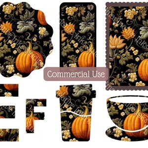 Embroidery Seamless Pattern Pumpkin Flower Embroidery Cottage Core Boho ...