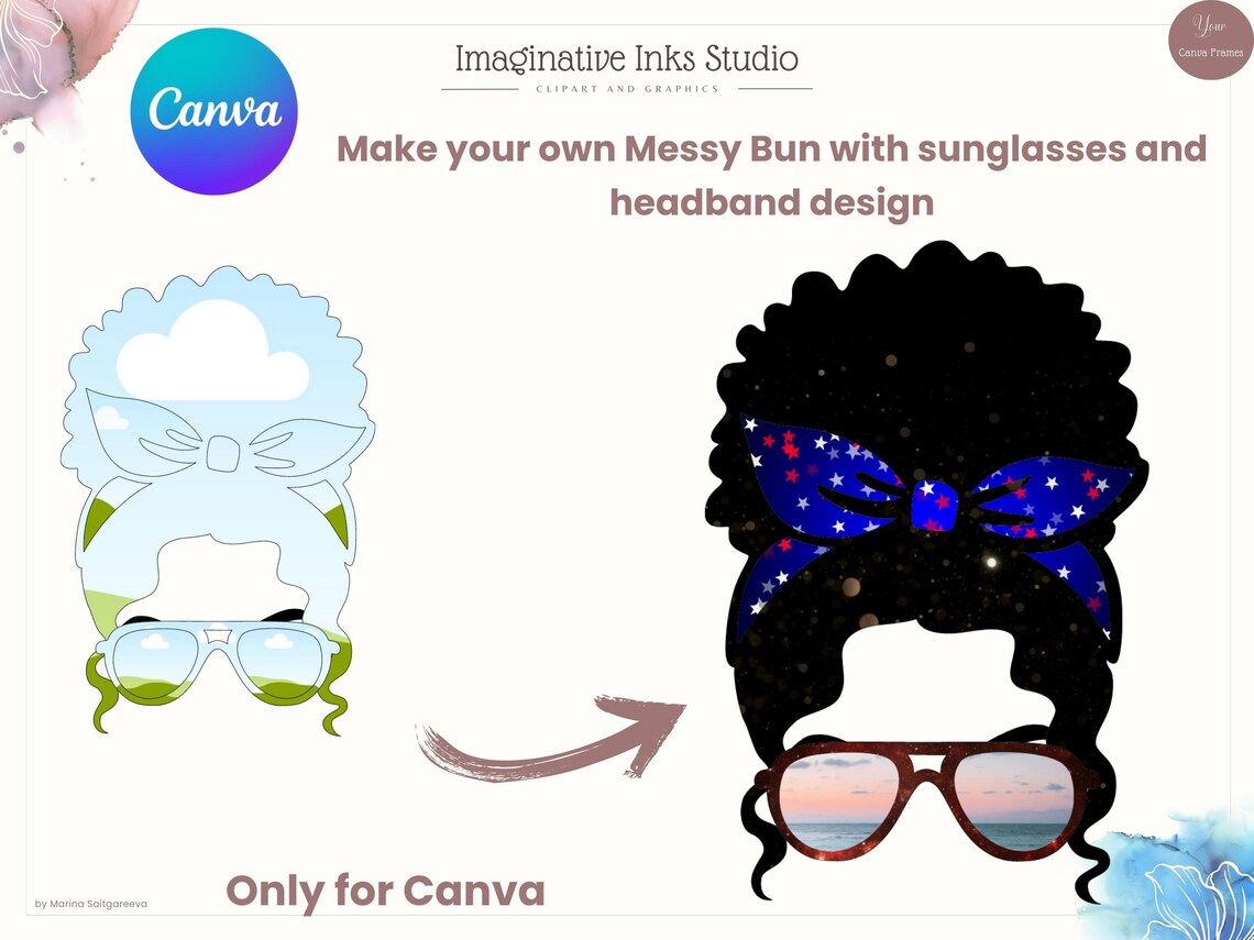 Messy Bun Frame Make Your Own Girl Design Canva Frame Bundle Drag and ...