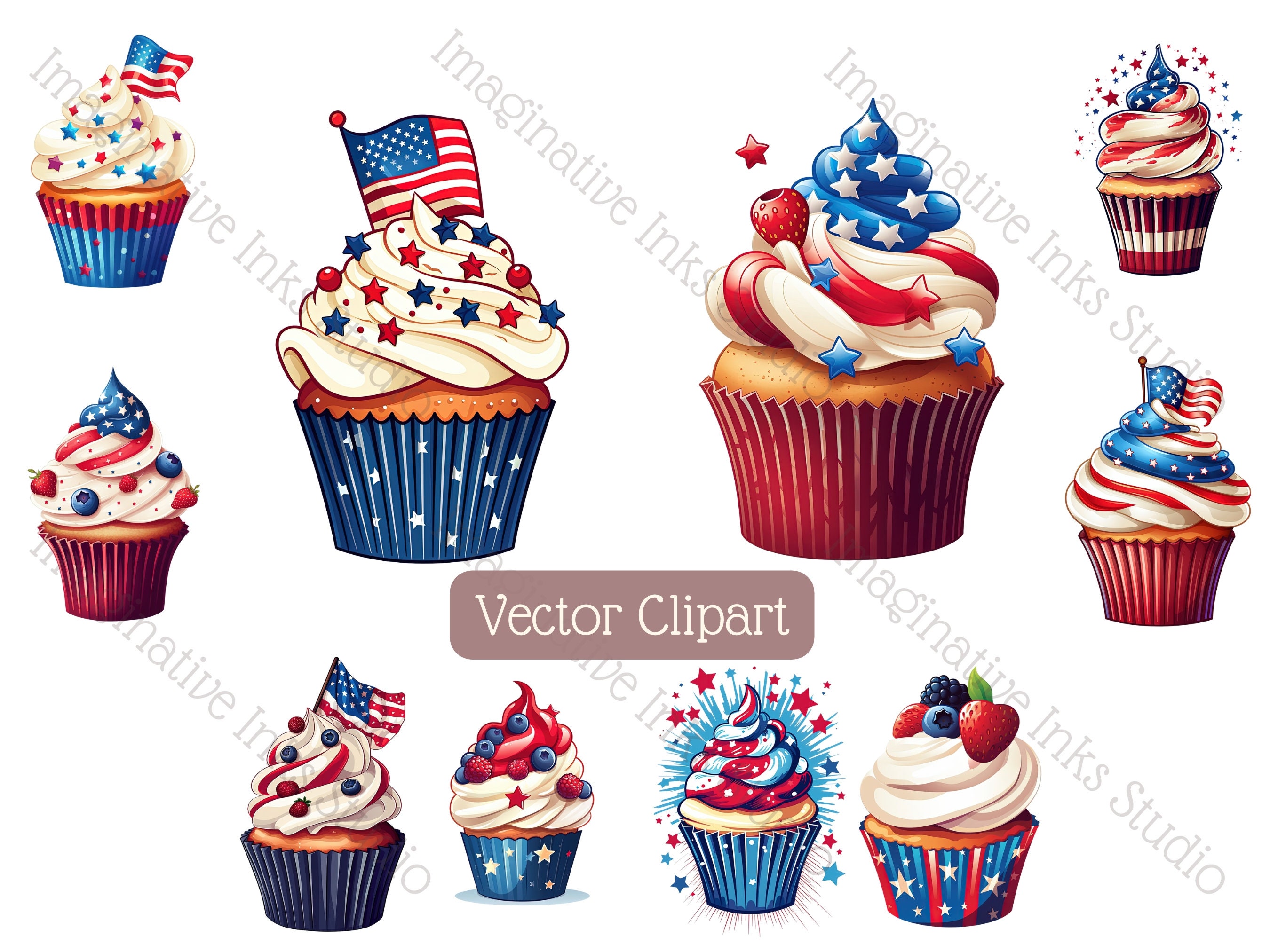 Patriotic Cupcake Clipart PNG Transparent Background Independence Day ...