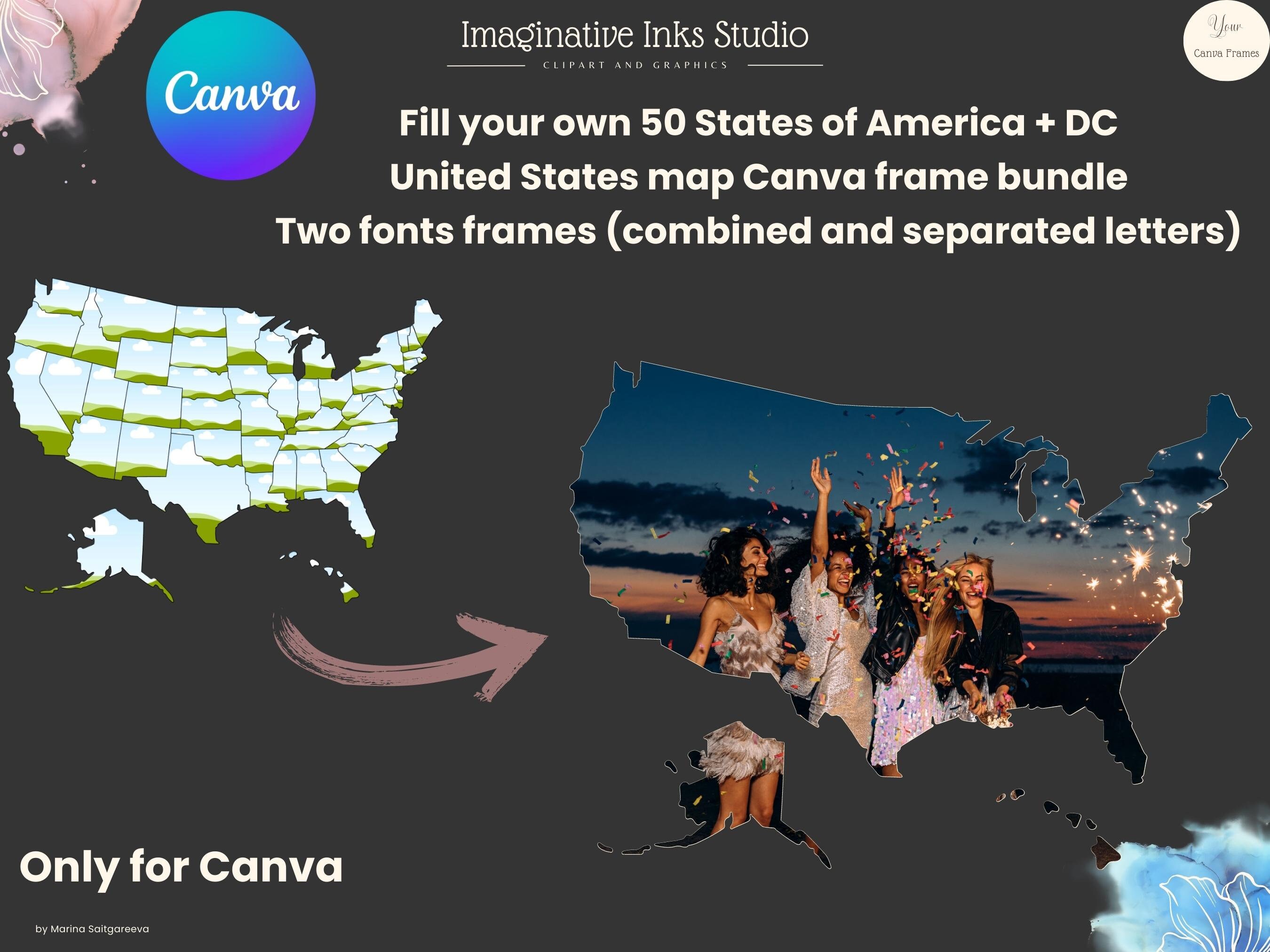 Usa States Map United States Map Canva Frame USA Individual State ...