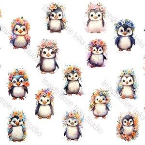 Baby Penguin Clipart PNG Penguin Boho Flower Bird Wall Art Cute Penguin ...