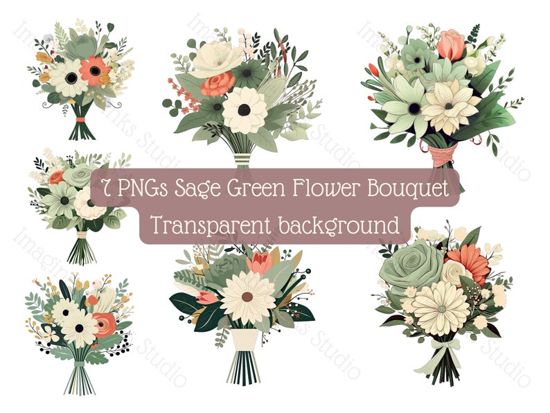 Flower Bouquet Clipart Sage Green 7 High-quality PNG With Transparent ...