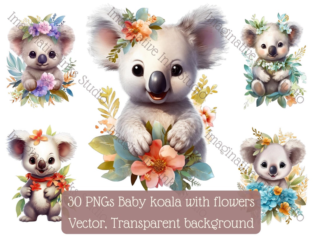 Baby Koala Clipart PNG Koala Boho Flower Koala Floral Koala Nursery ...