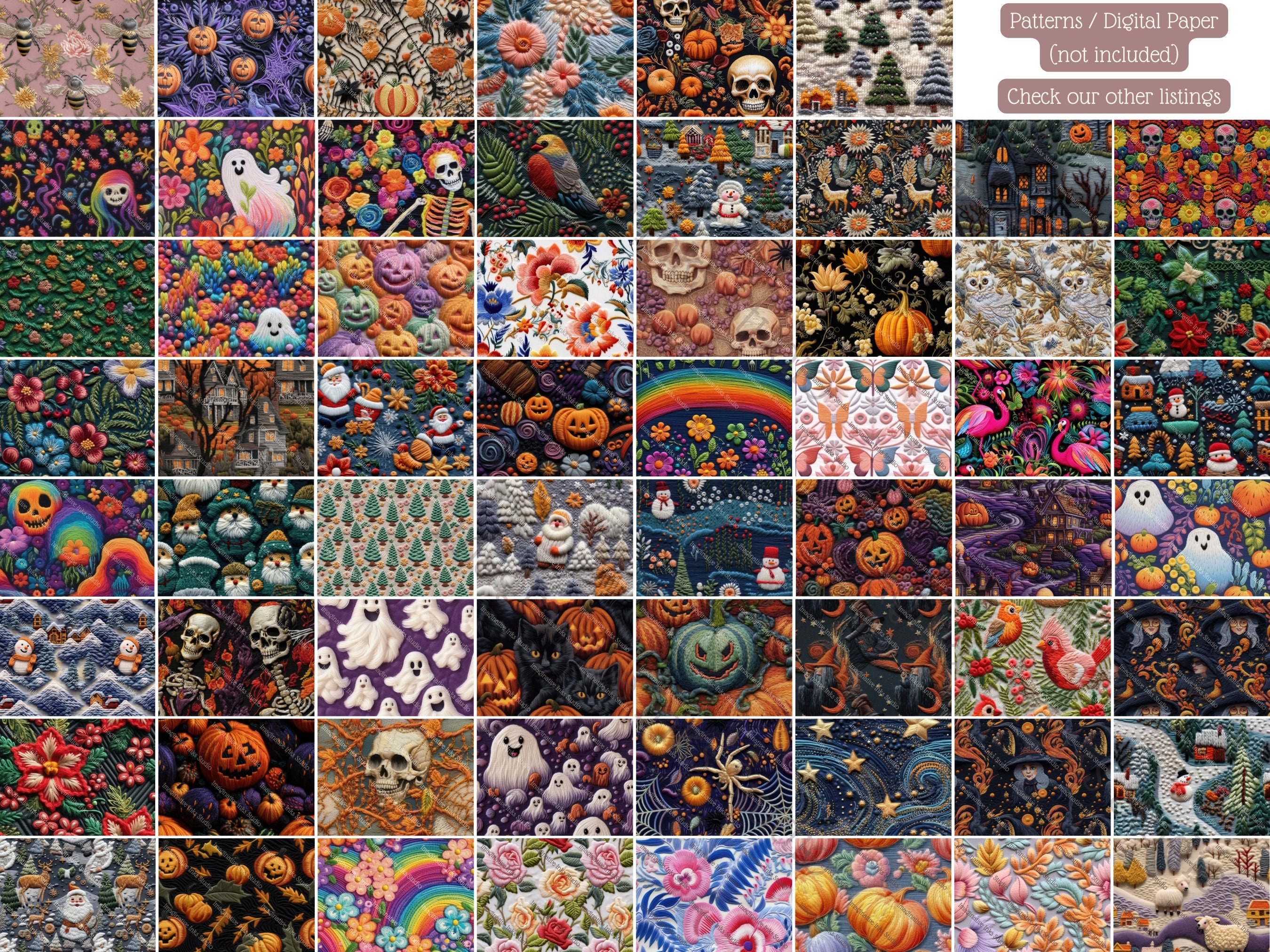 Embroidery Seamless Pattern Merry Christmas Embroidery Design Cottage ...