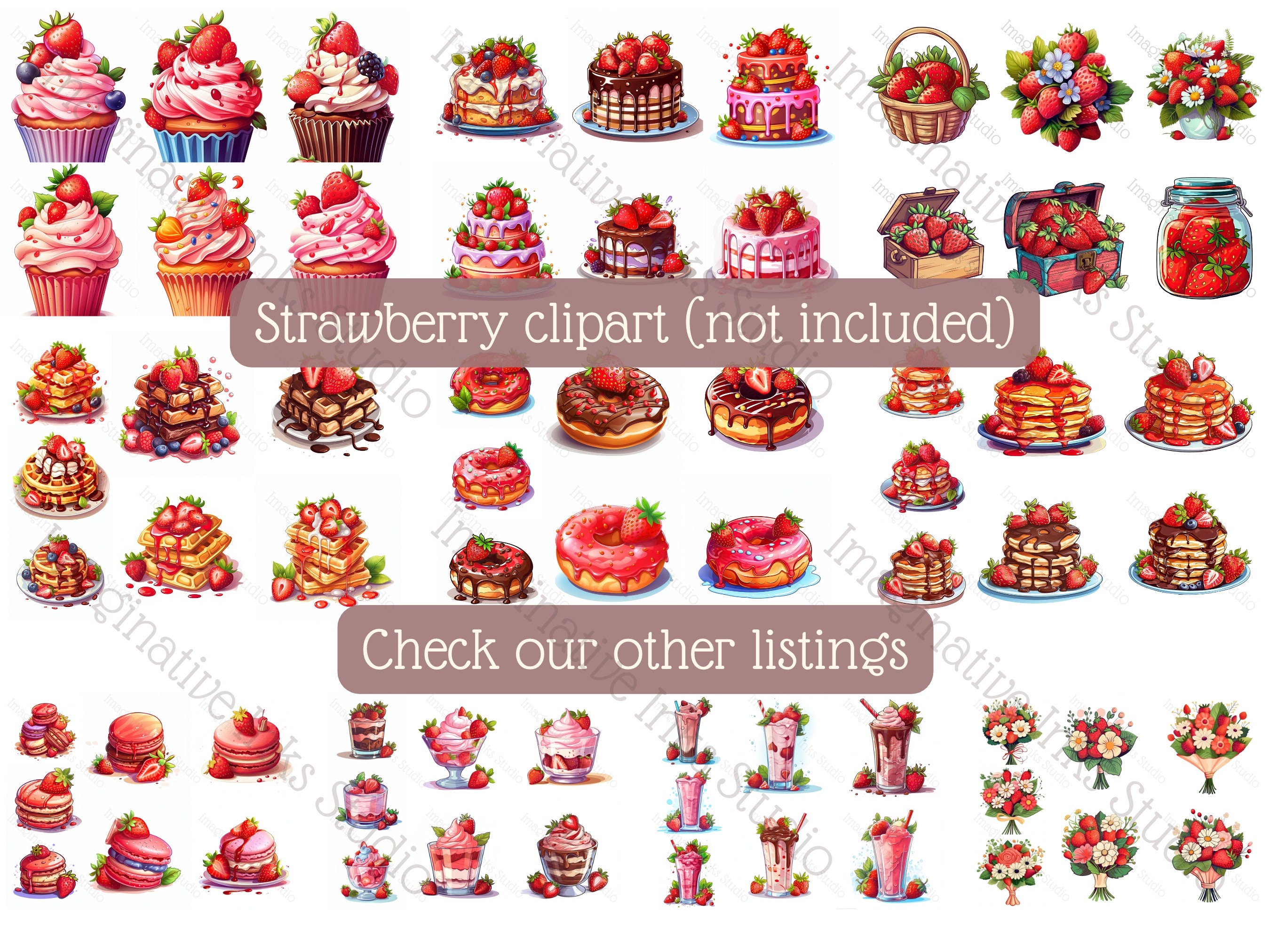 Strawberry Croissant Clipart 20 PNG Transparent Background - Etsy