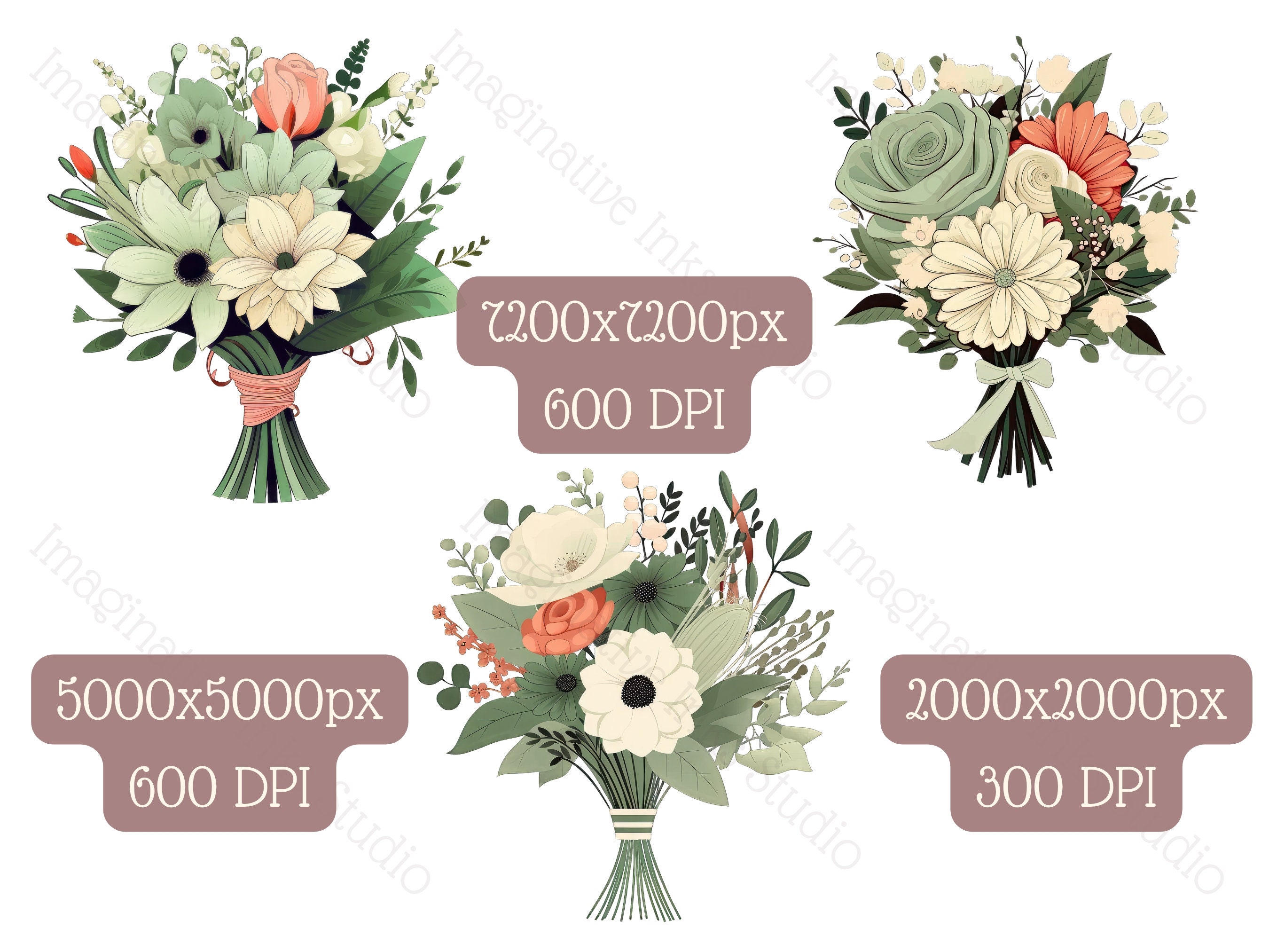 Flower Bouquet Clipart Sage Green 7 High-quality PNG With Transparent ...