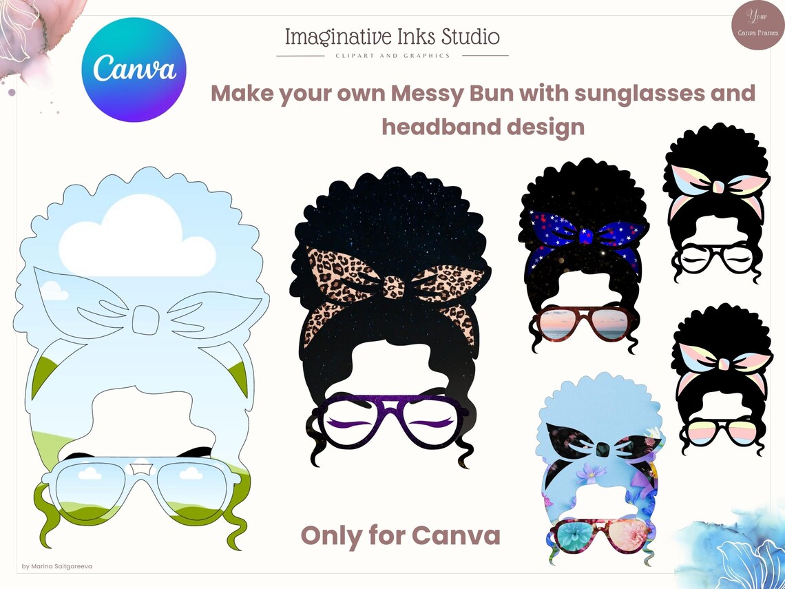 Messy Bun Frame Make Your Own Girl Design Canva Frame Bundle Drag and ...