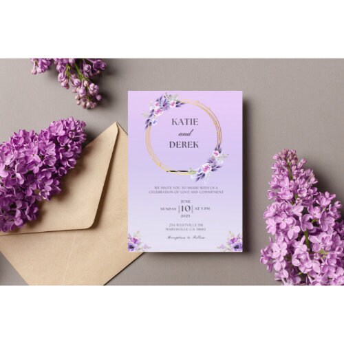 Purple Wedding Invitation Template, Invitation for Wedding, Editable ...