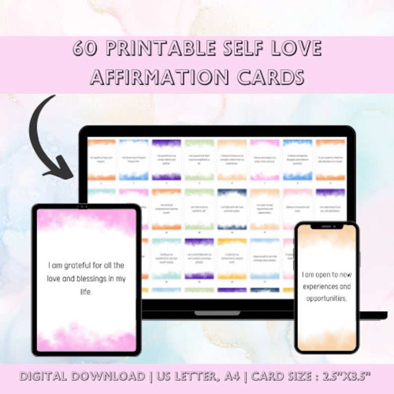 60 Self Love Affirmation Cards Mindfulness Cards Positive - Etsy