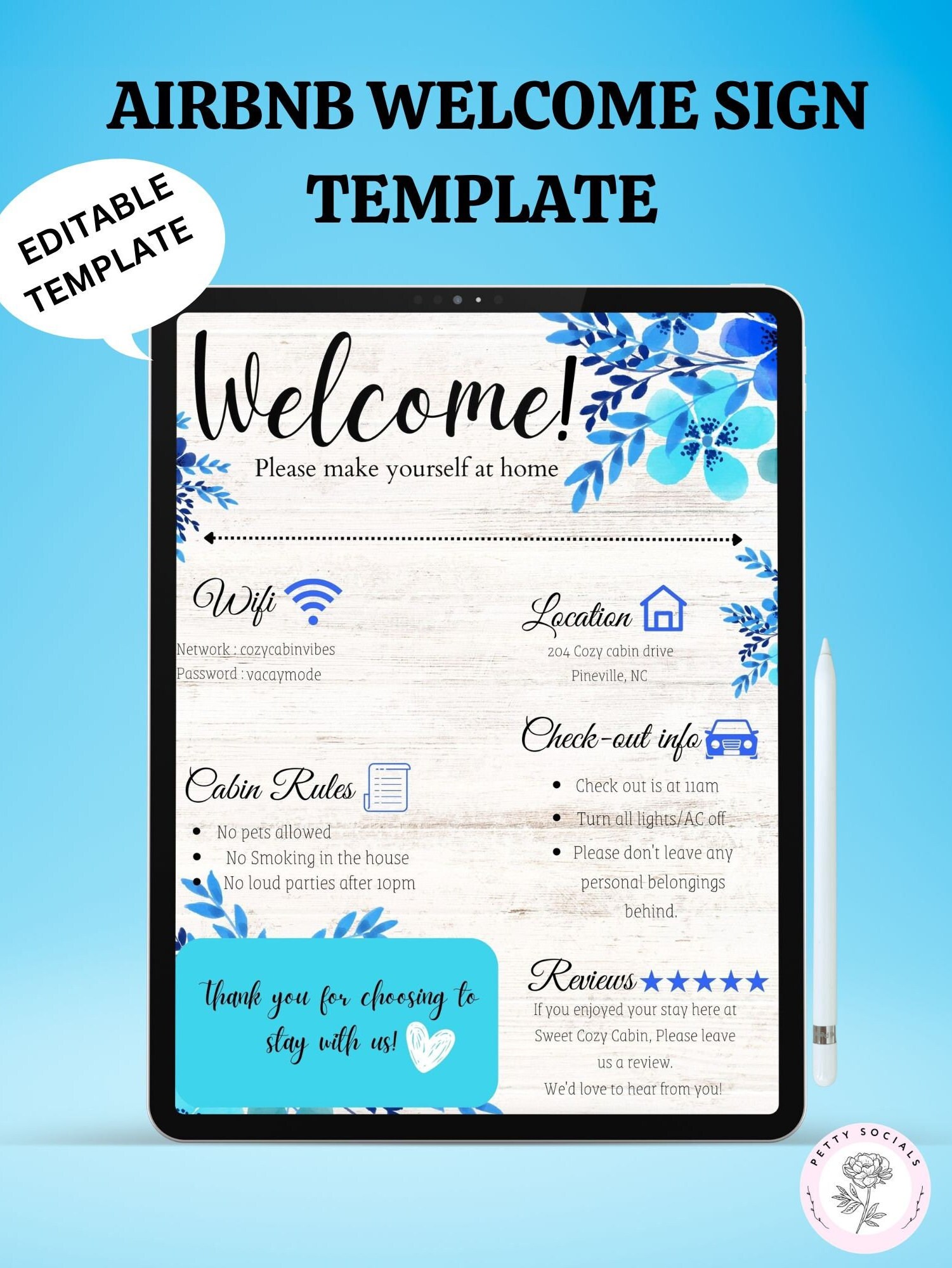 Airbnb Welcome Sign, Editable Airbnb Sign, Guest Check-in Guide, Airbnb ...