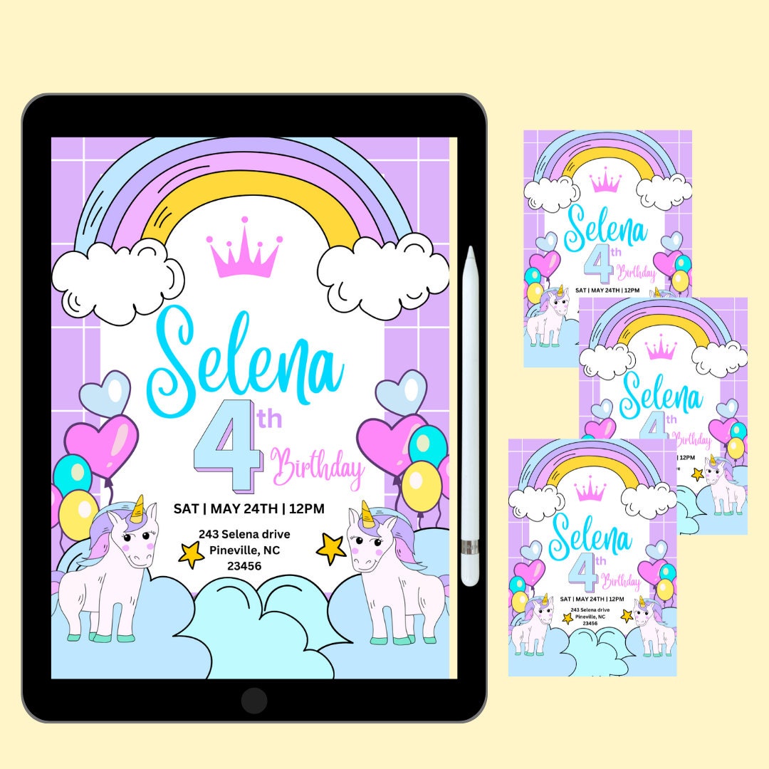 Unicorn Birthday Invitation Template | Editable Birthday Template ...