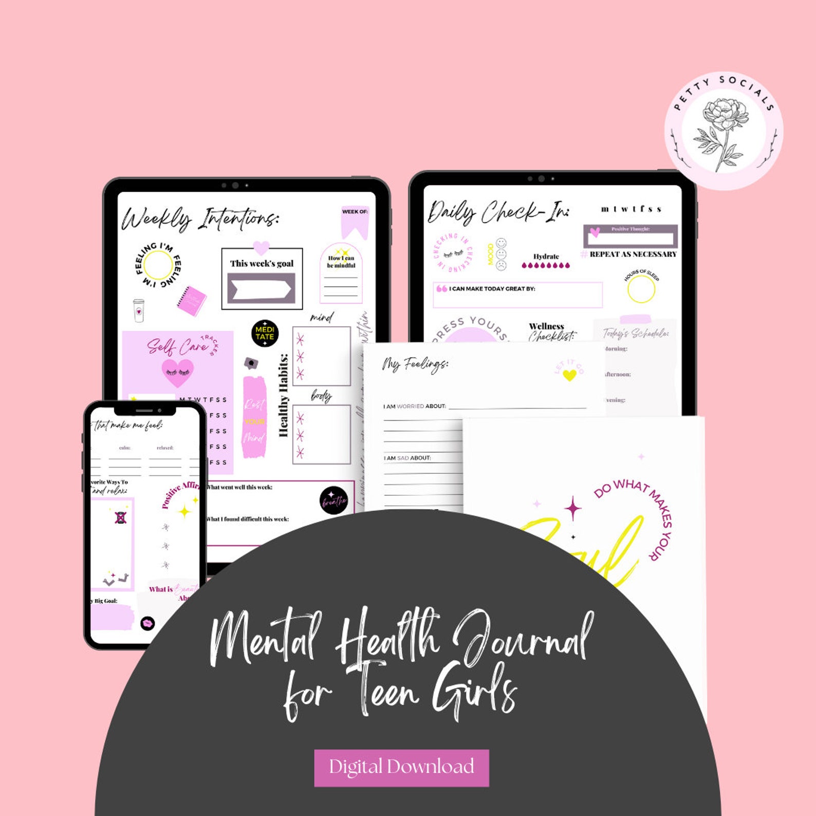 Mental Health Journal for Teen Girls, Gratitude Journal, Self Love ...