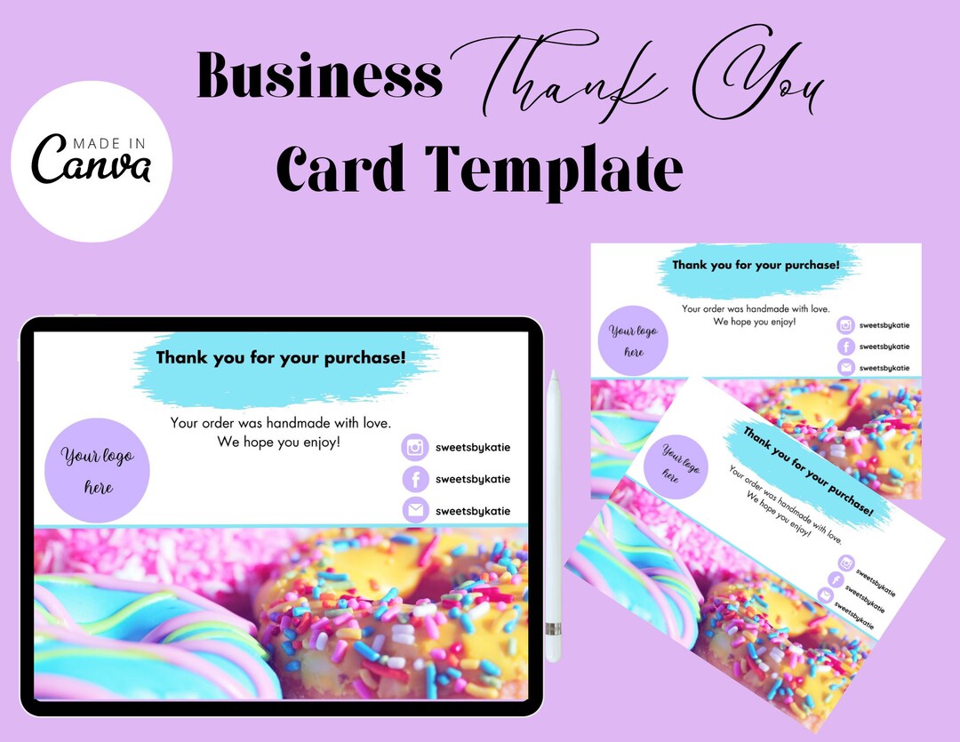 Business Thank You Card Editable Thank You Card Cute Business Cards ...
