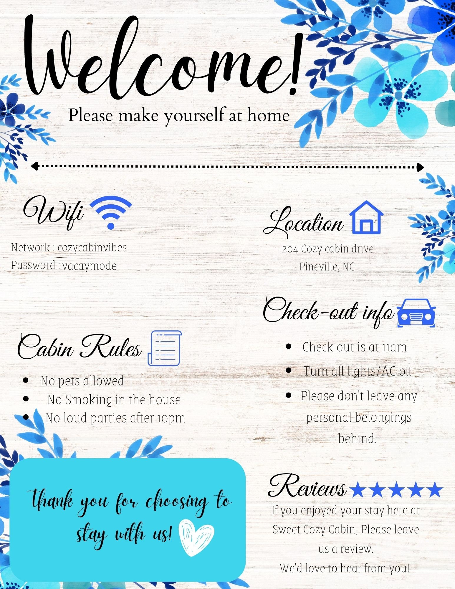 Airbnb Welcome Sign, Editable Airbnb Sign, Guest Check-in Guide, Airbnb ...