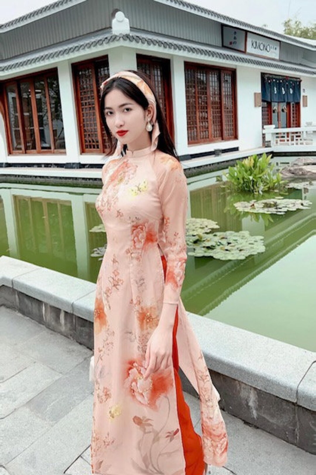 Bộ áo Dài Cách Tân Chính Hãng CHAKI DESIGN Kèm Quần Satin Màu Cam (y ...