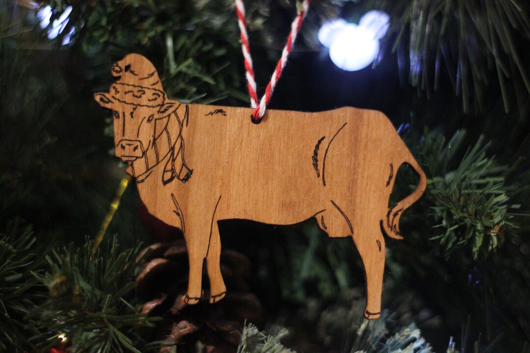 Christmas Cow Hanging Wooden Tree Decoration - Etsy