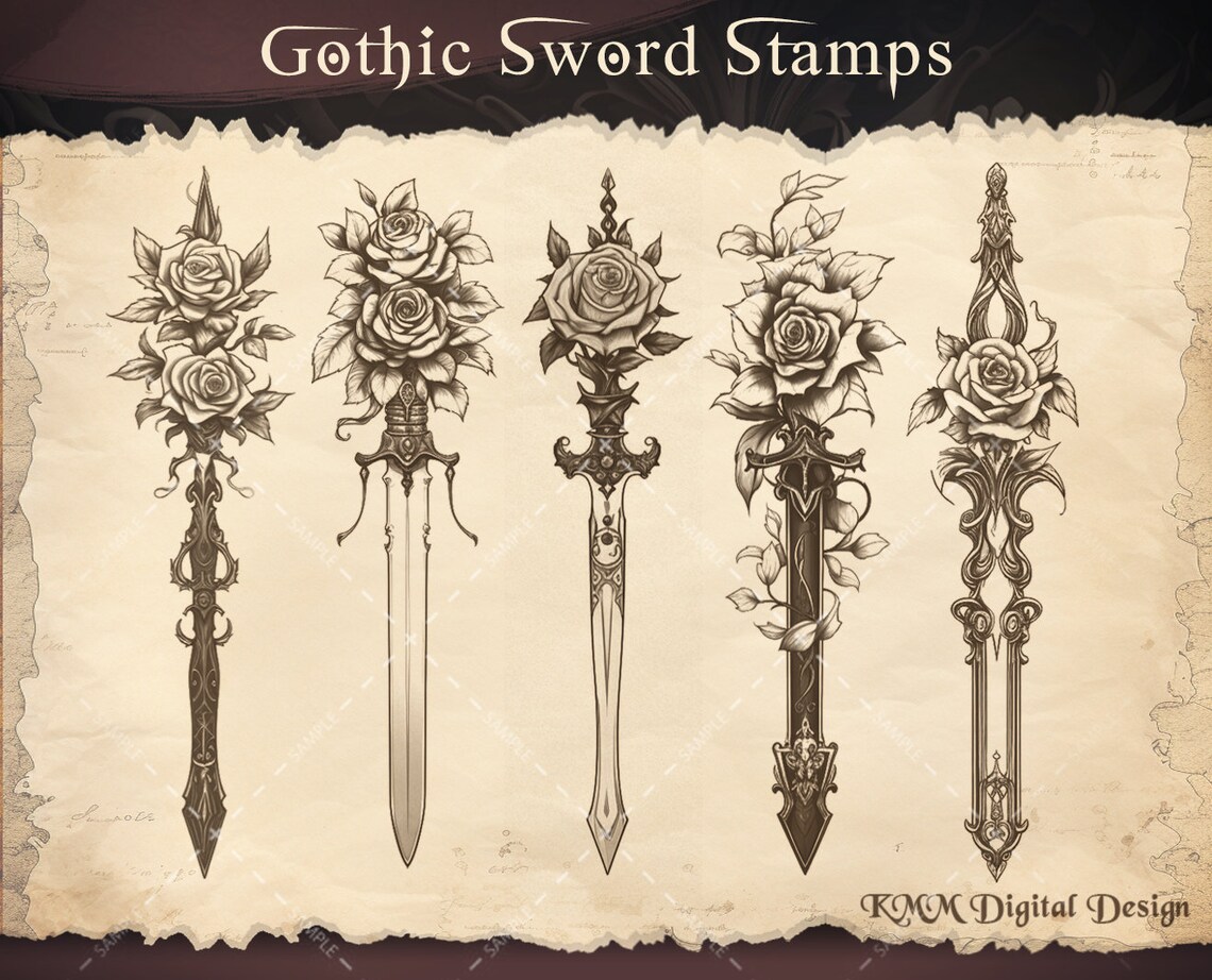 Gothic Fantasy Sword Stamps Digital Downloads Digital Stickers Elements ...
