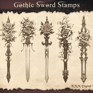 Gothic Fantasy Sword Stamps Digital Downloads Digital Stickers Elements ...