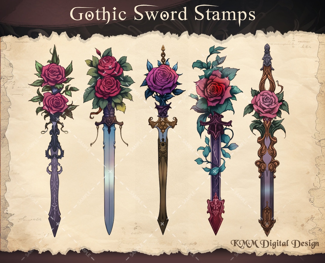 Gothic Fantasy Sword Stamps Digital Downloads Digital Stickers Elements ...