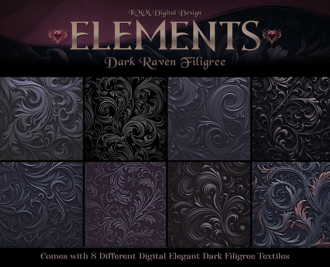 Dark Raven Filigree Pack Digital Textiles Elegant Patterns Textures - Etsy