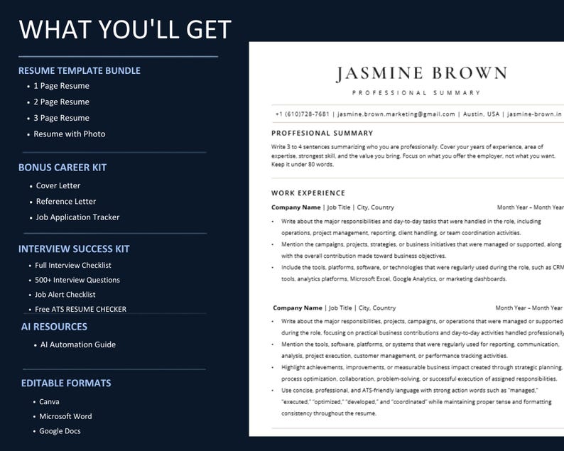 Buy ATS Friendly Resume | Word Canva Google Docs Pages Editable ...