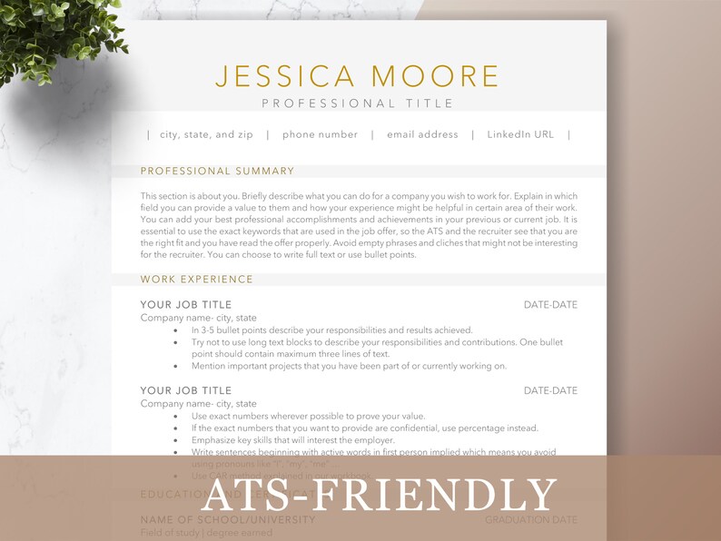 ATS Resume Template Word Pages Google Docs Resume Templates - Etsy