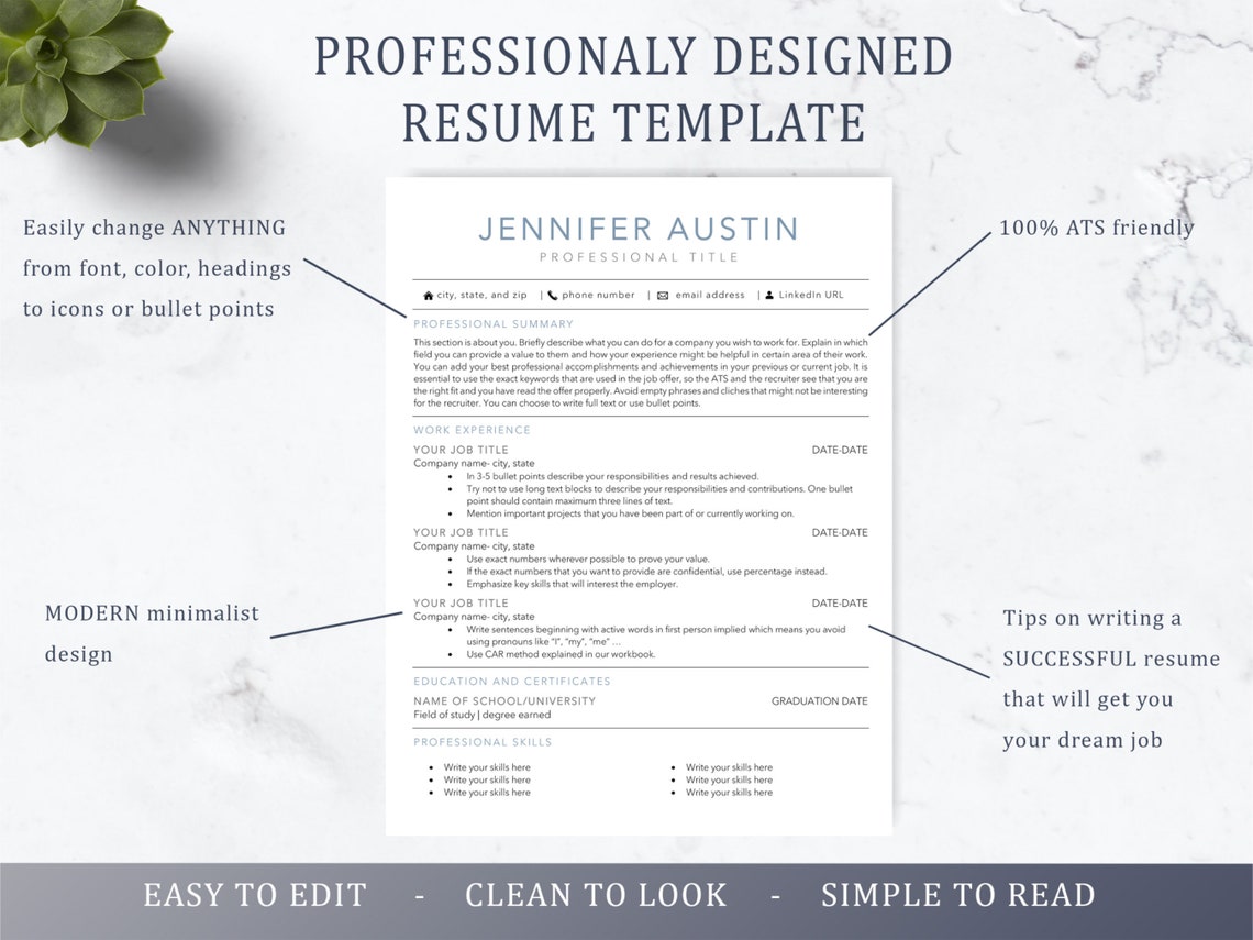 ATS Resume Template Word, Pages, Google Docs, ATS Friendly Resume ...